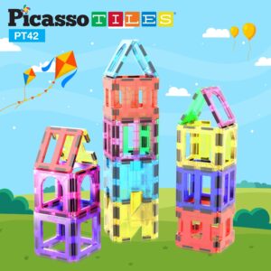 PicassoTiles Magnetic Blocks See-Through Shape STEM Toys for Boys and Girls Toddlers Ages 3+ Magnetic Building Block Tiles Educational Playset Compatible with Major Brand Magnet Tile -Starter Set PT42