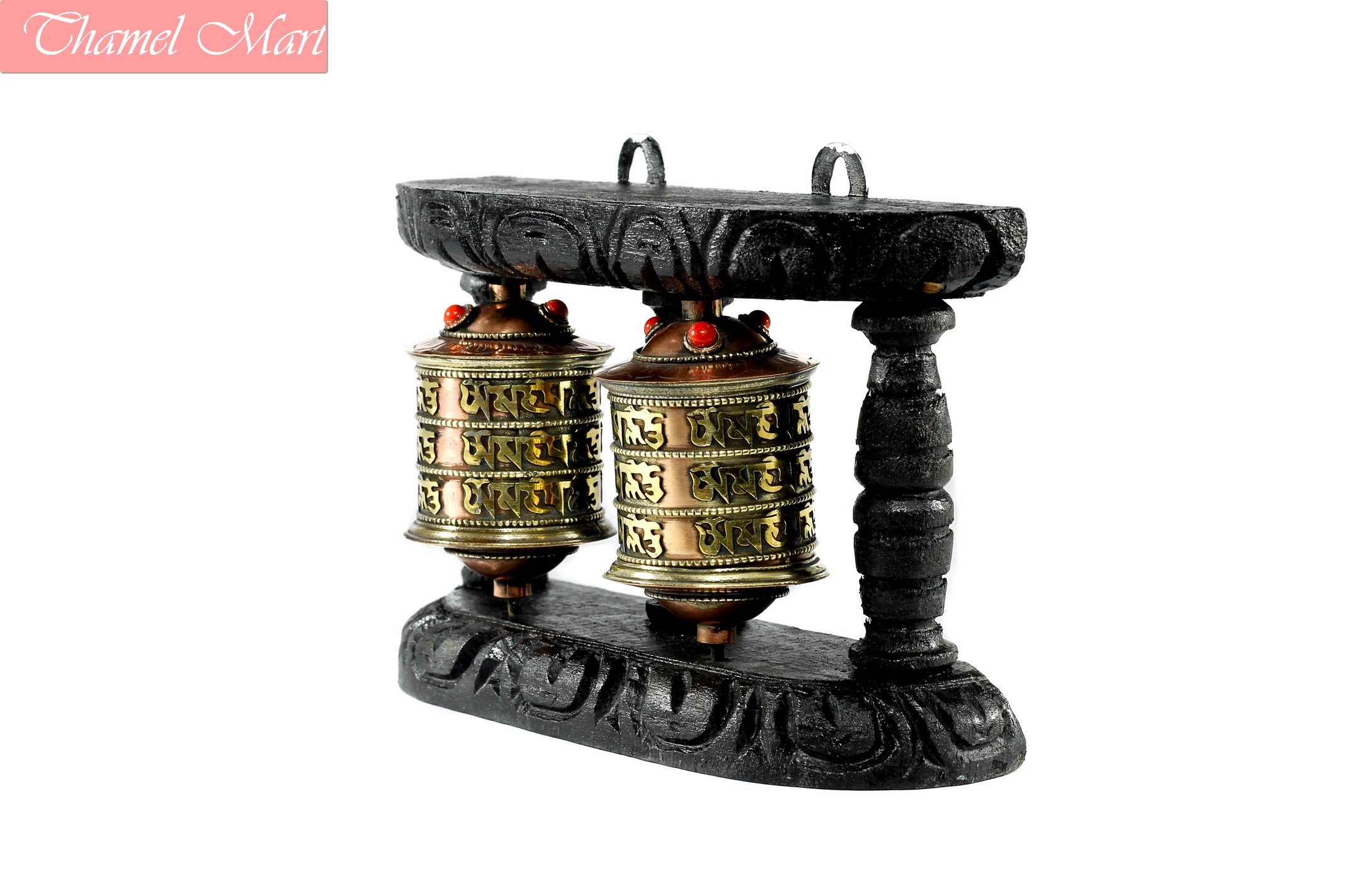 WALL HANGING TIBETAN PRAYER WHEEL - 2 IN 1 WOODEN HANDCARVED FROM NEPAL