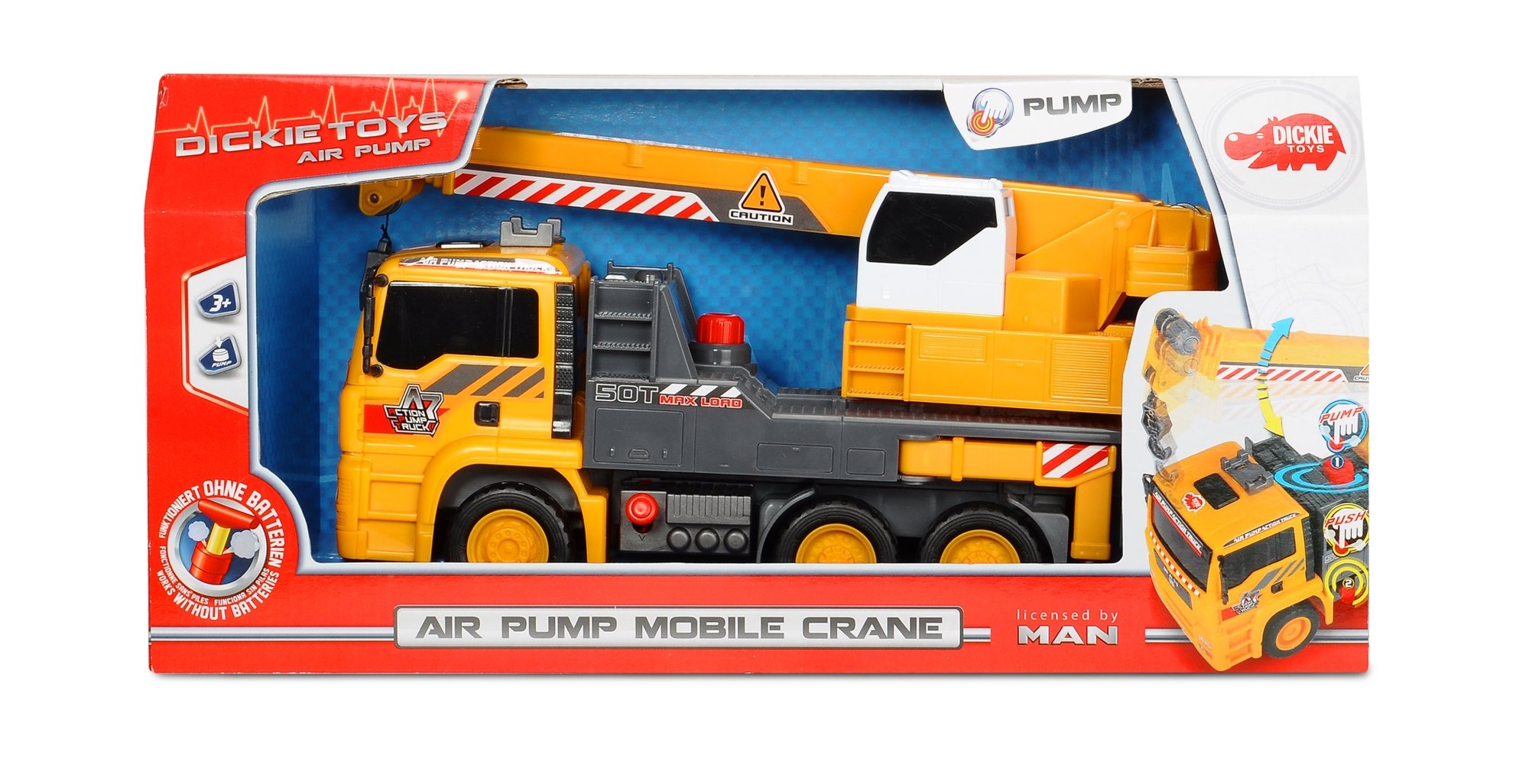 DICKIE TOYS Air Pump Action Mobile Crane Truck, 12", Yellow