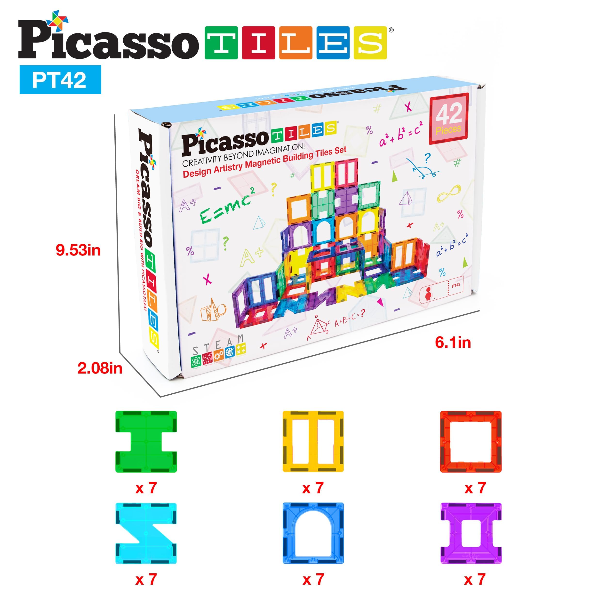 PicassoTiles Magnetic Blocks See-Through Shape STEM Toys for Boys and Girls Toddlers Ages 3+ Magnetic Building Block Tiles Educational Playset Compatible with Major Brand Magnet Tile -Starter Set PT42