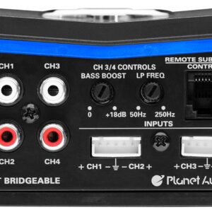 Planet Audio PL2400.4 4 Channel Car Amplifier - 2400 High Output, High/Low Level Inputs, High/Low Pass Crossover, Hook Up to Subwoofer for Bass