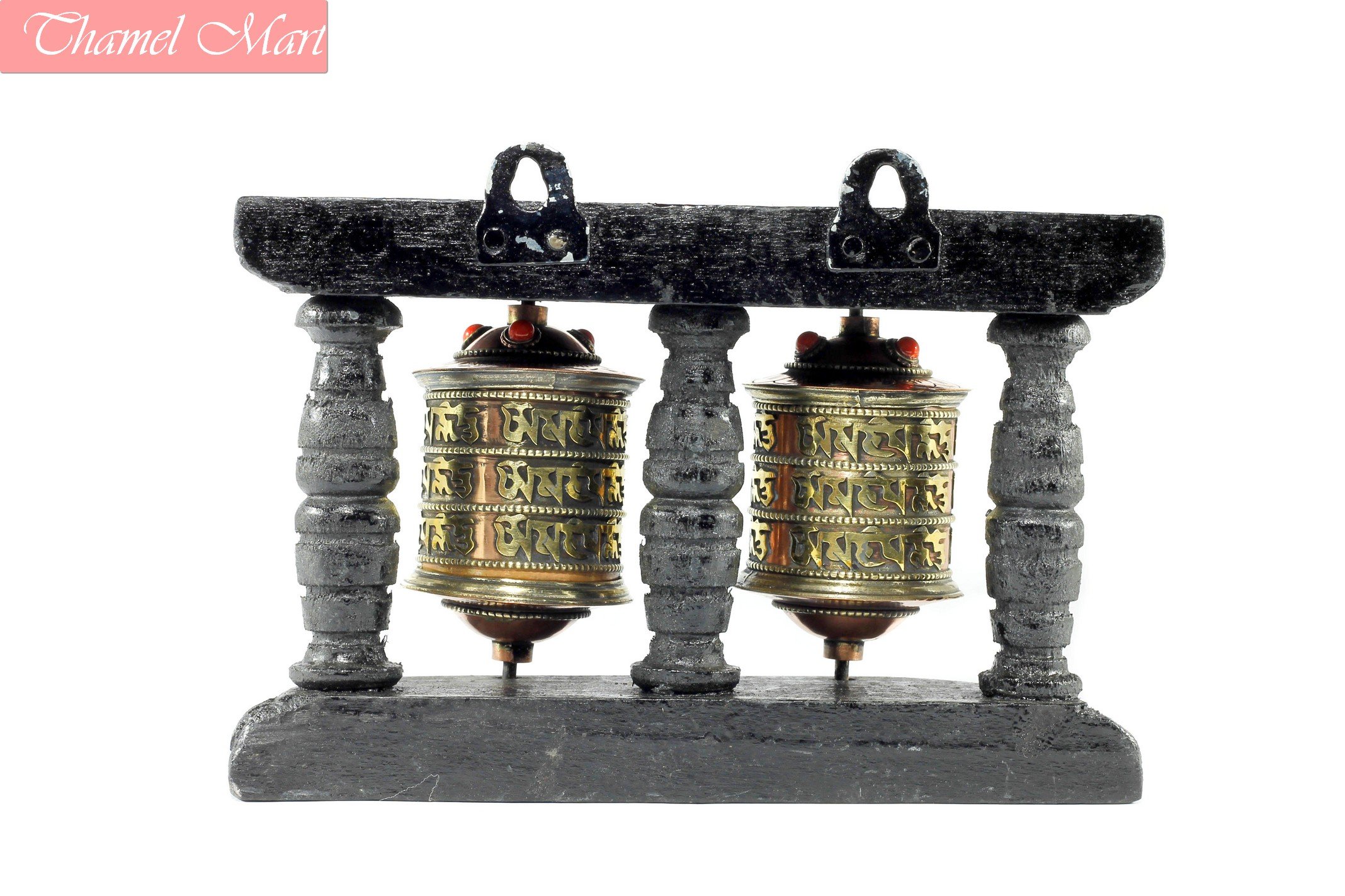 WALL HANGING TIBETAN PRAYER WHEEL - 2 IN 1 WOODEN HANDCARVED FROM NEPAL