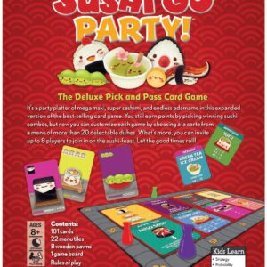 Sushi Go Party! - The Deluxe Pick & Pass Card Game by Gamewright, Multicolored