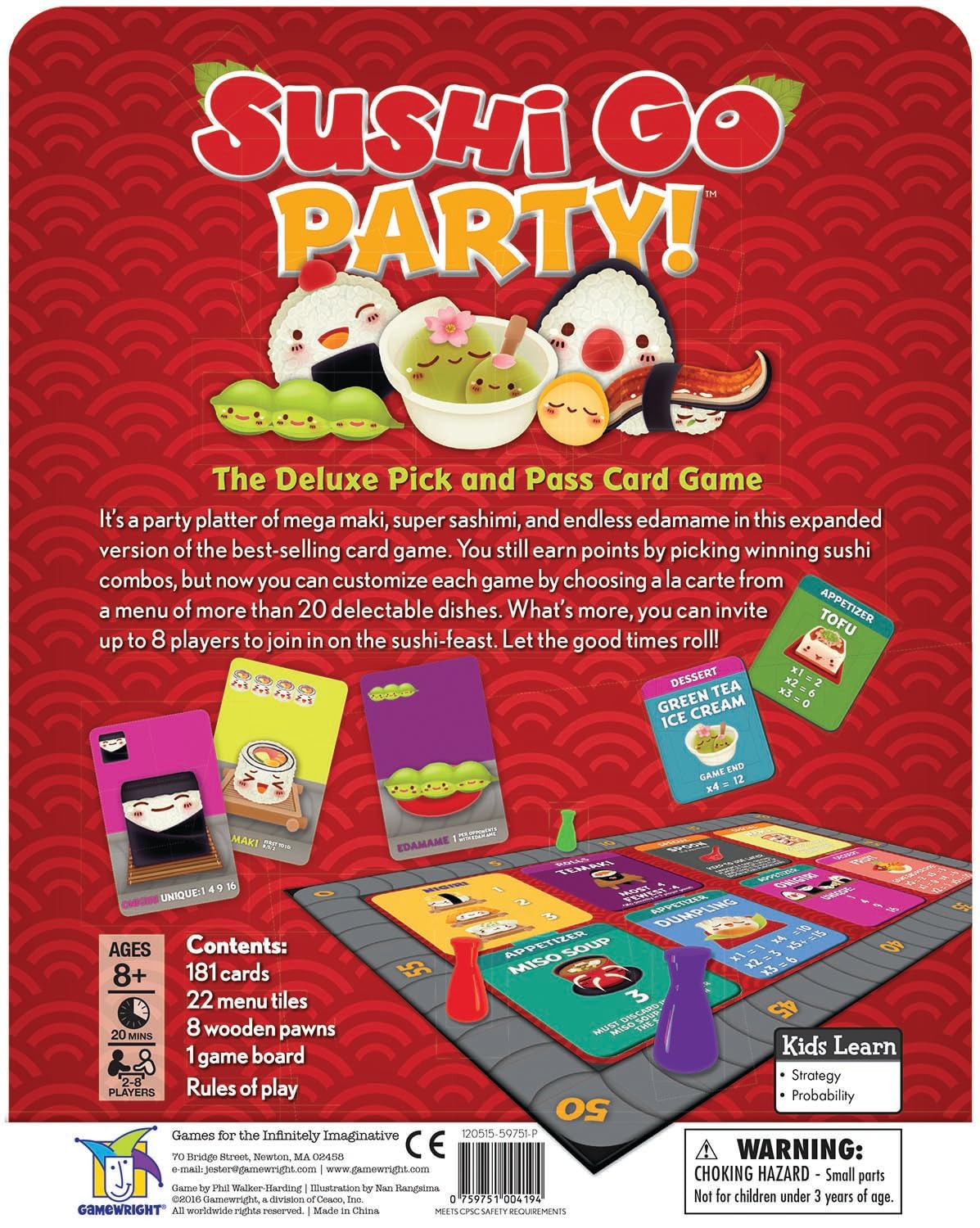 Sushi Go Party! - The Deluxe Pick & Pass Card Game by Gamewright, Multicolored