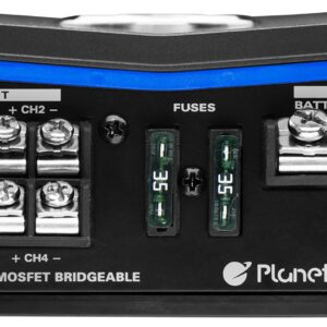 Planet Audio PL2400.4 4 Channel Car Amplifier - 2400 High Output, High/Low Level Inputs, High/Low Pass Crossover, Hook Up to Subwoofer for Bass