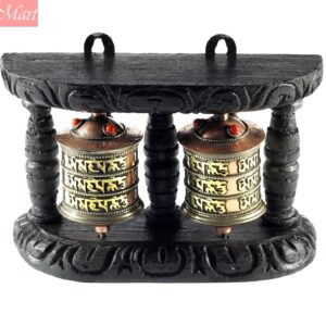 WALL HANGING TIBETAN PRAYER WHEEL - 2 IN 1 WOODEN HANDCARVED FROM NEPAL