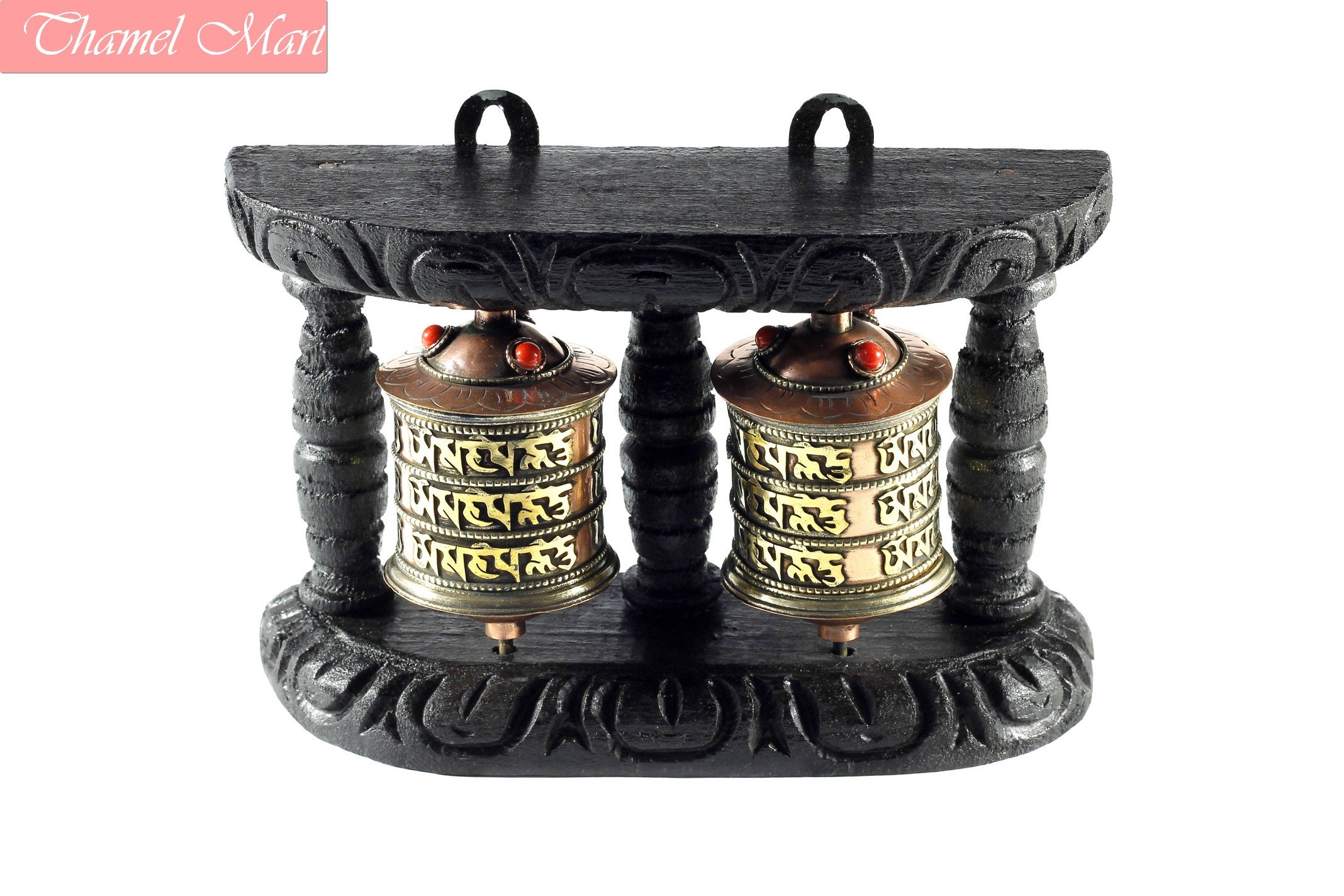 WALL HANGING TIBETAN PRAYER WHEEL - 2 IN 1 WOODEN HANDCARVED FROM NEPAL