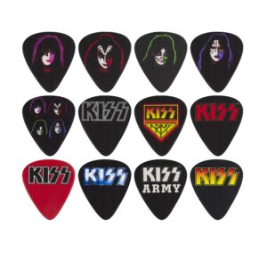 perri's leathers ltd. - guitar picks - celluloid - kiss - official licensed product - assorted designs - medium 0.71mm - 12 pack - for acoustic/bass/electric guitars - made in canada (lp12-kiss1)