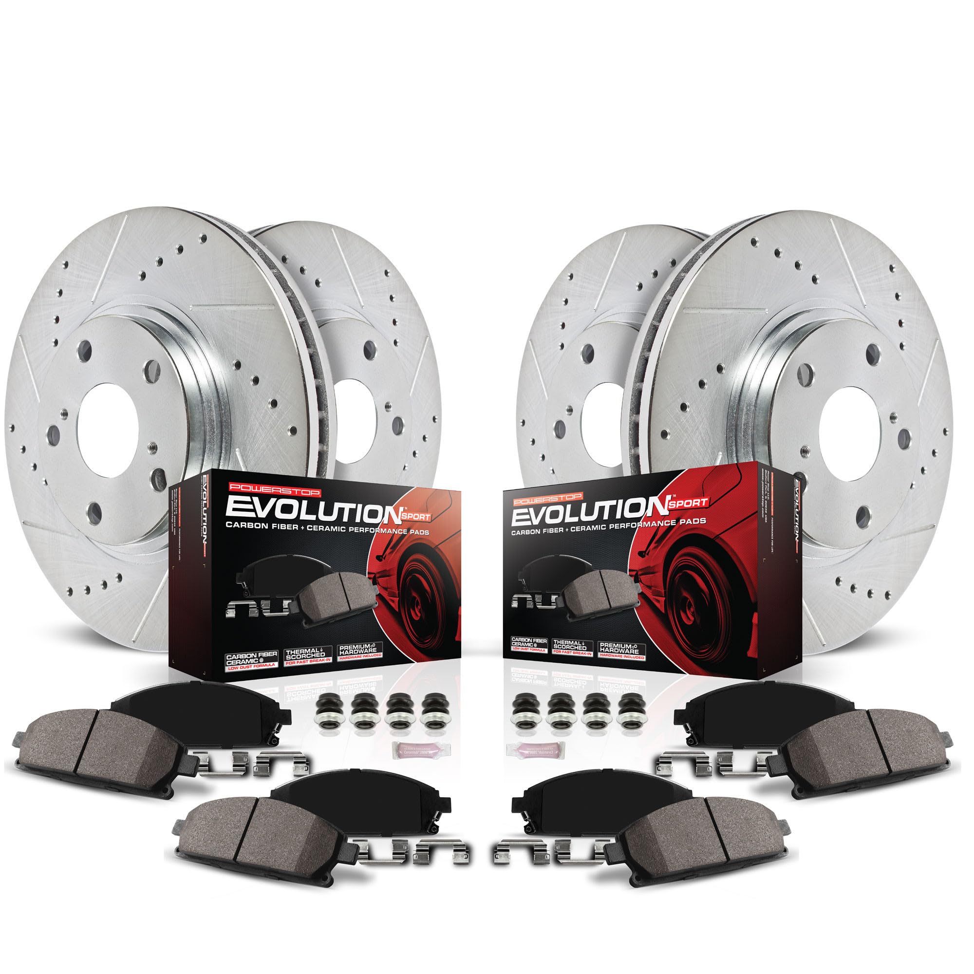 Power Stop Brake Kit For 2013 2014 2015 2016 2017 2018 2019 2020 2021 2022 2023 Nissan Altima Front and Rear Z23 Carbon Fiber Brake Pads with Drilled and Slotted Brake Rotors K6495