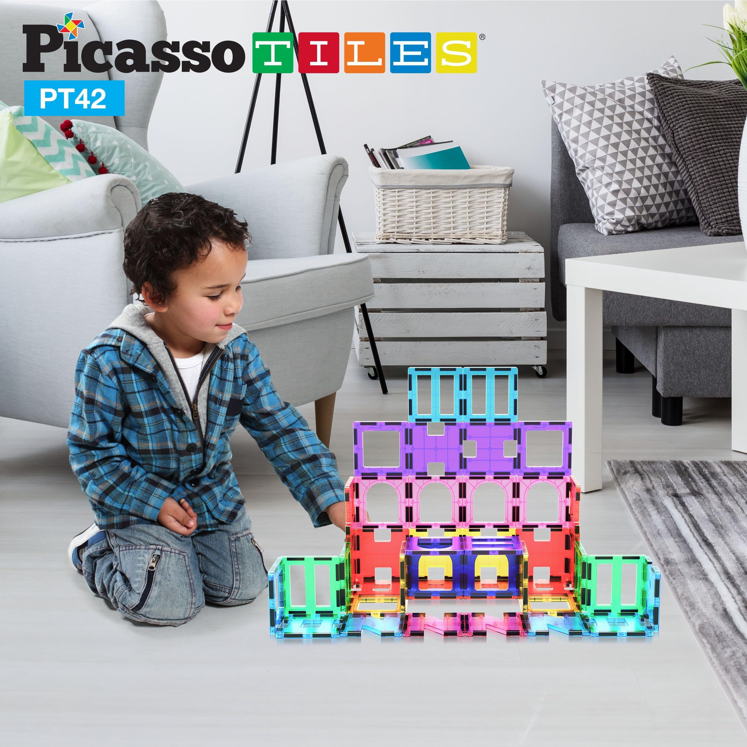 PicassoTiles Magnetic Blocks See-Through Shape STEM Toys for Boys and Girls Toddlers Ages 3+ Magnetic Building Block Tiles Educational Playset Compatible with Major Brand Magnet Tile -Starter Set PT42