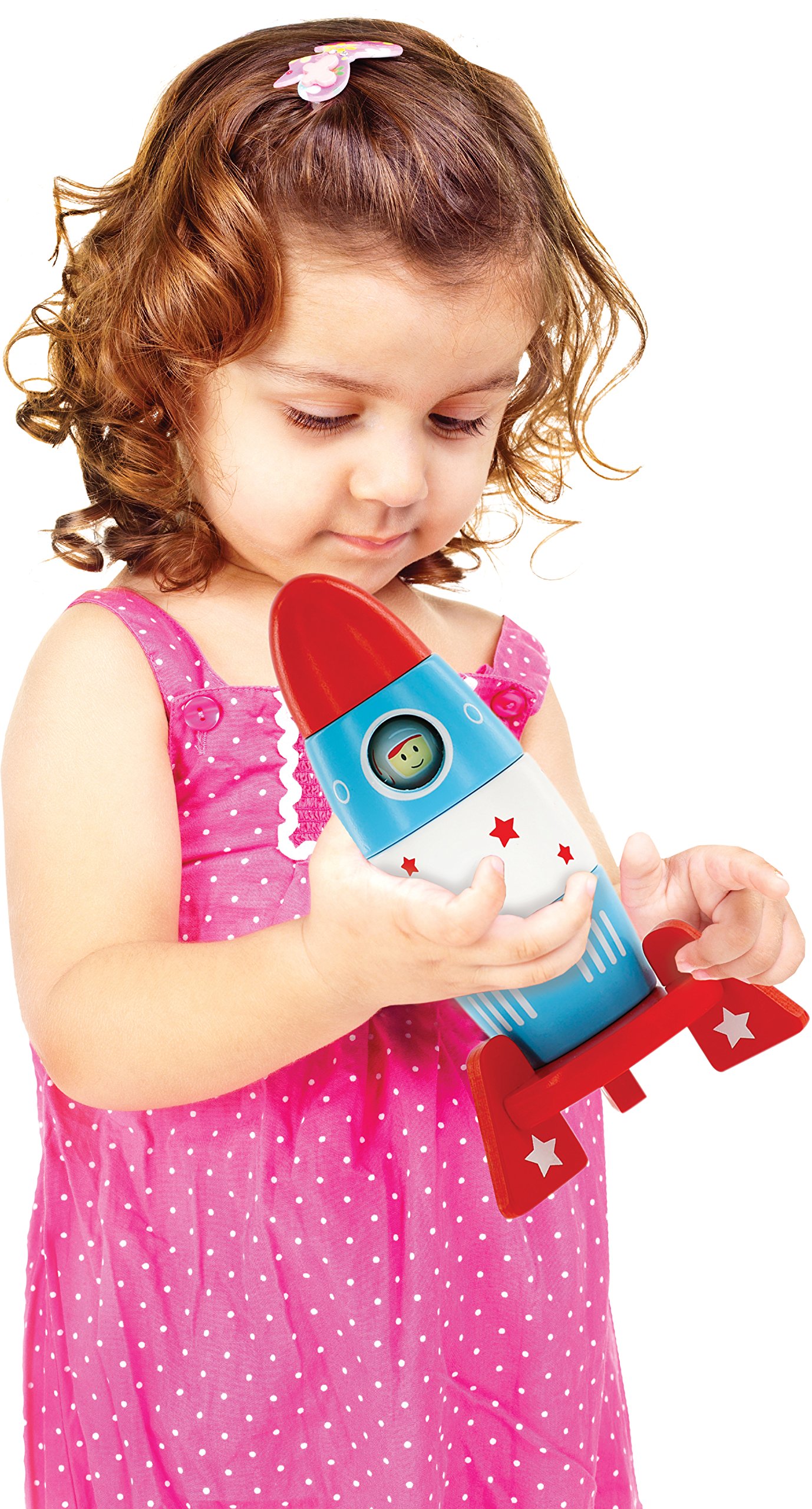 Svan Wooden Stacker Toy Space Rocket - 6 Magnetic Stacking Pieces - Magnet Building Set with Surprise Astronaut Inside, Fun Hands On Game for Kids, All Natural Wood, Childrens Interactive Play