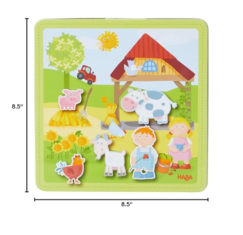 HABA Peter and Pauline's Farm Magnetic Game with 4 Background Scenes in Storage Tin