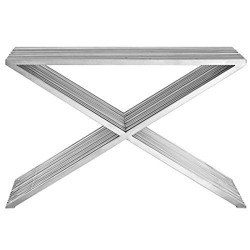 Modway Press Contemporary Modern Stainless Steel Console Table In Silver