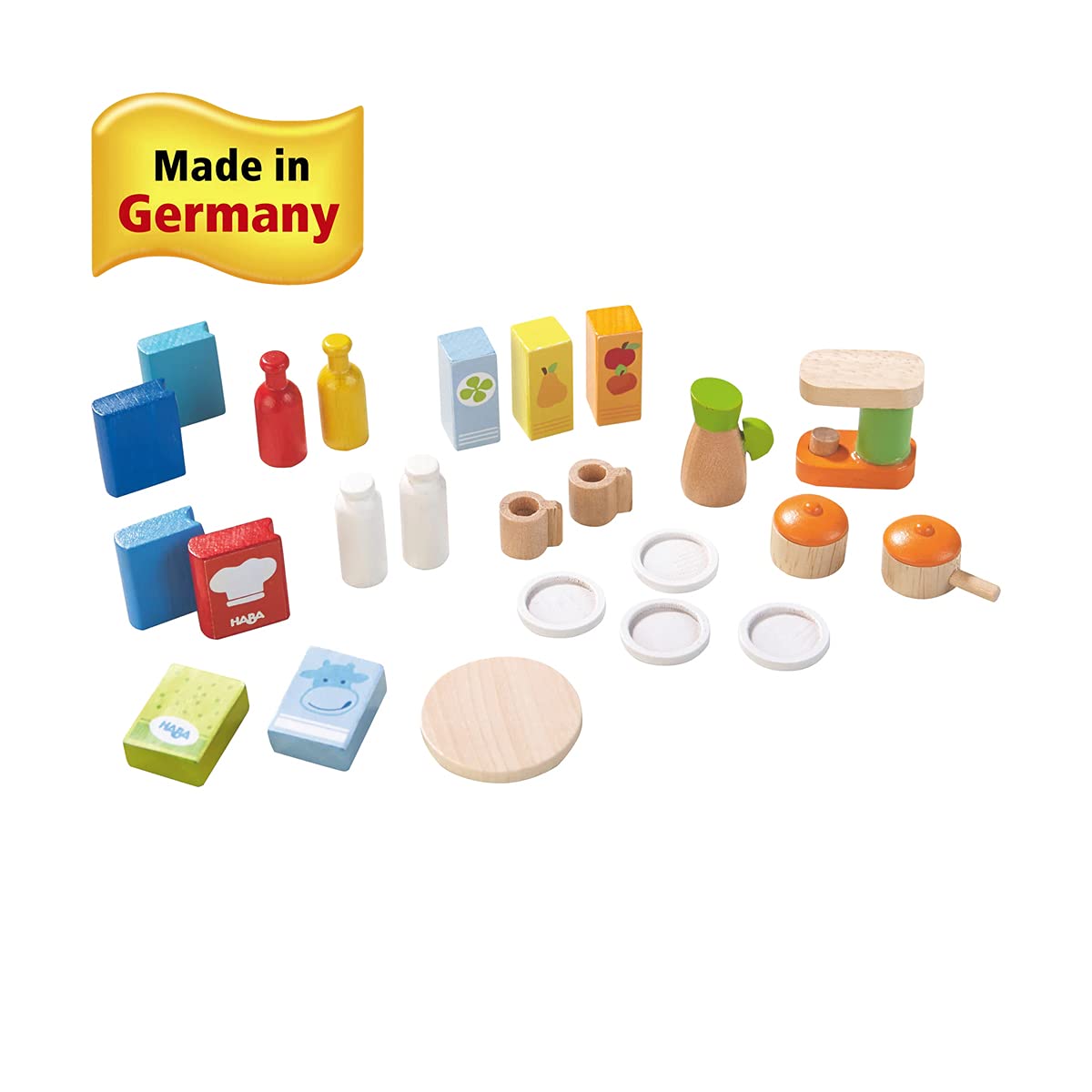 HABA Little Friends Dollhouse Kitchen Accessories - 24 Piece Set for 4" Bendy Dolls