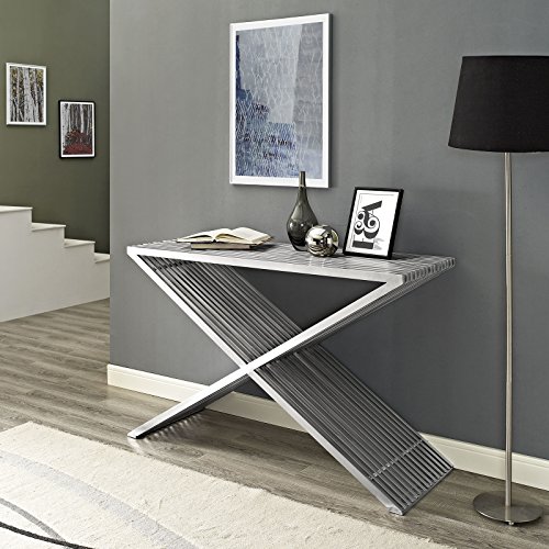 Modway Press Contemporary Modern Stainless Steel Console Table In Silver