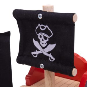 Bigjigs Rail Wooden Pirate Ship Galleon - Pirate Accessories for Wooden Train Sets, Bigjigs Train Accessories, Pirate Ship Toys for Kids, Wooden Toys for 3 4 5 Year Olds