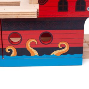 Bigjigs Rail Wooden Pirate Ship Galleon - Pirate Accessories for Wooden Train Sets, Bigjigs Train Accessories, Pirate Ship Toys for Kids, Wooden Toys for 3 4 5 Year Olds