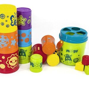 Miniland Educational - Giantte Déco Moogy Stacking Buckets Set - Plastic Stackable Nesting Cups for Kids, Fun Toddler Playtime Activity to Promote Motor Skills and Coordination