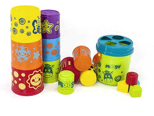 Miniland Educational - Giantte Déco Moogy Stacking Buckets Set - Plastic Stackable Nesting Cups for Kids, Fun Toddler Playtime Activity to Promote Motor Skills and Coordination