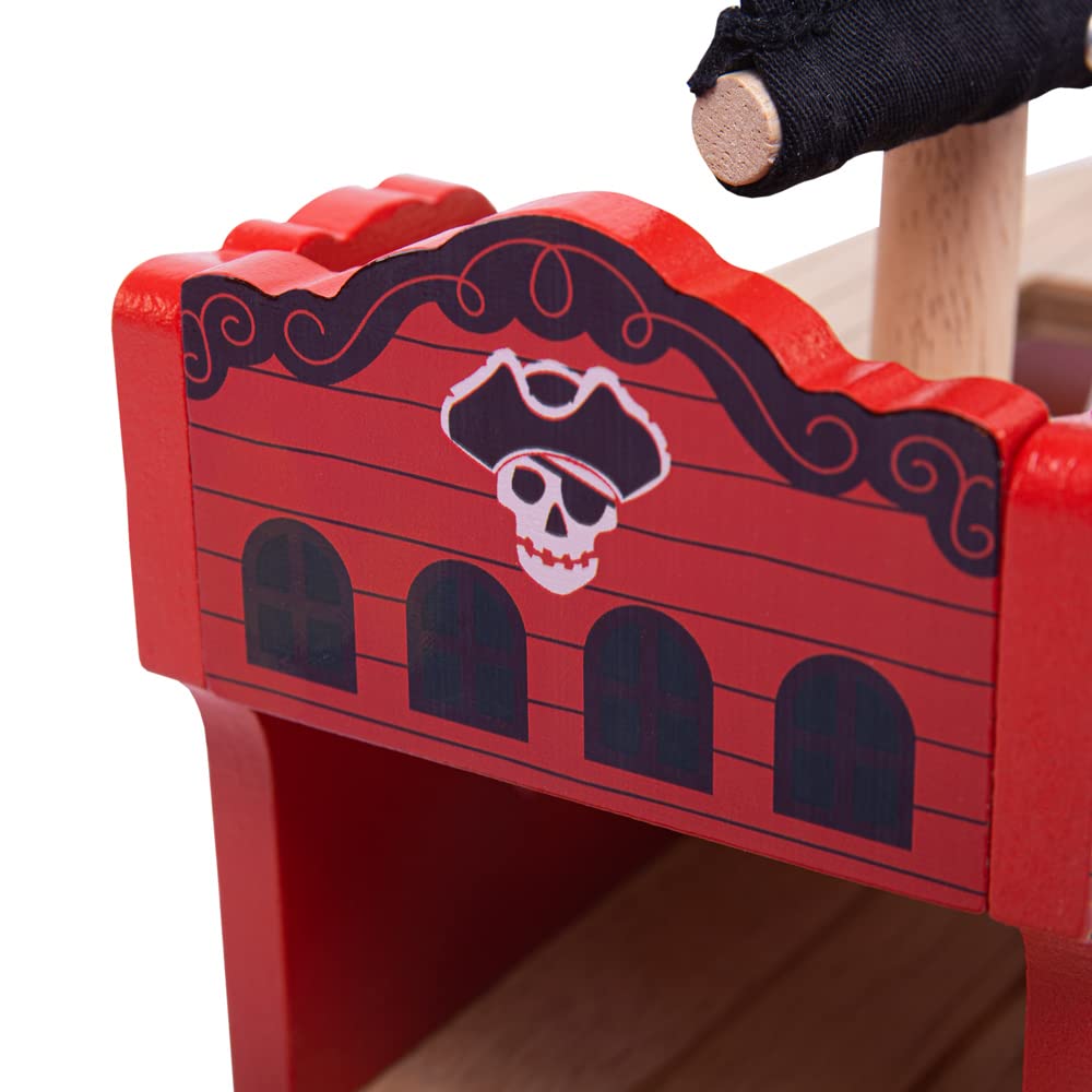 Bigjigs Rail Wooden Pirate Ship Galleon - Pirate Accessories for Wooden Train Sets, Bigjigs Train Accessories, Pirate Ship Toys for Kids, Wooden Toys for 3 4 5 Year Olds