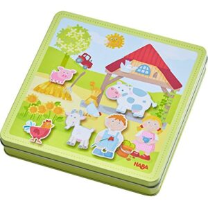 haba peter and pauline's farm magnetic game with 4 background scenes in storage tin