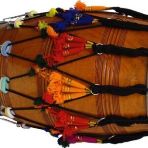 Dhol Drums Mango Wood Punjabi Bhangra With Playing Sticks And Decoration Partbrown