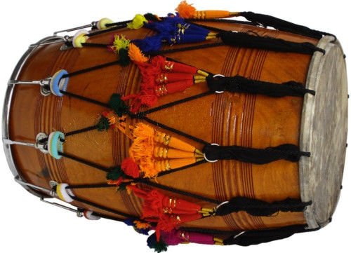 Dhol Drums Mango Wood Punjabi Bhangra With Playing Sticks And Decoration Partbrown