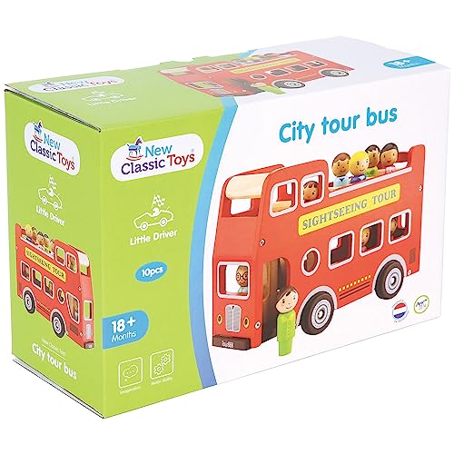 New Classic Toys - City Tour Bus with 9 Play Figures Wood Learning Toy