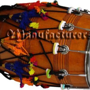 Dhol Drums Mango Wood Punjabi Bhangra With Playing Sticks And Decoration Partbrown