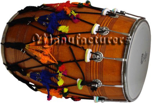 Dhol Drums Mango Wood Punjabi Bhangra With Playing Sticks And Decoration Partbrown