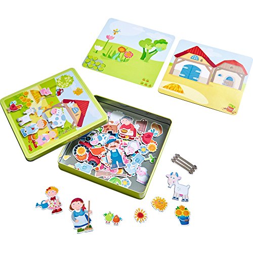 HABA Peter and Pauline's Farm Magnetic Game with 4 Background Scenes in Storage Tin