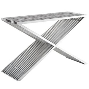 Modway Press Contemporary Modern Stainless Steel Console Table In Silver