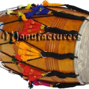 Dhol Drums Mango Wood Punjabi Bhangra With Playing Sticks And Decoration Partbrown