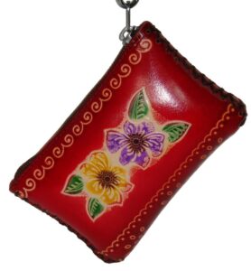 leather change purse,rectangle shape,hawaii flower and butterfly embossed, handmade wallet,wristlet and zipper