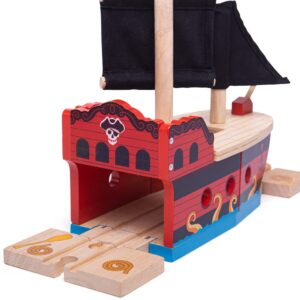 Bigjigs Rail Wooden Pirate Ship Galleon - Pirate Accessories for Wooden Train Sets, Bigjigs Train Accessories, Pirate Ship Toys for Kids, Wooden Toys for 3 4 5 Year Olds