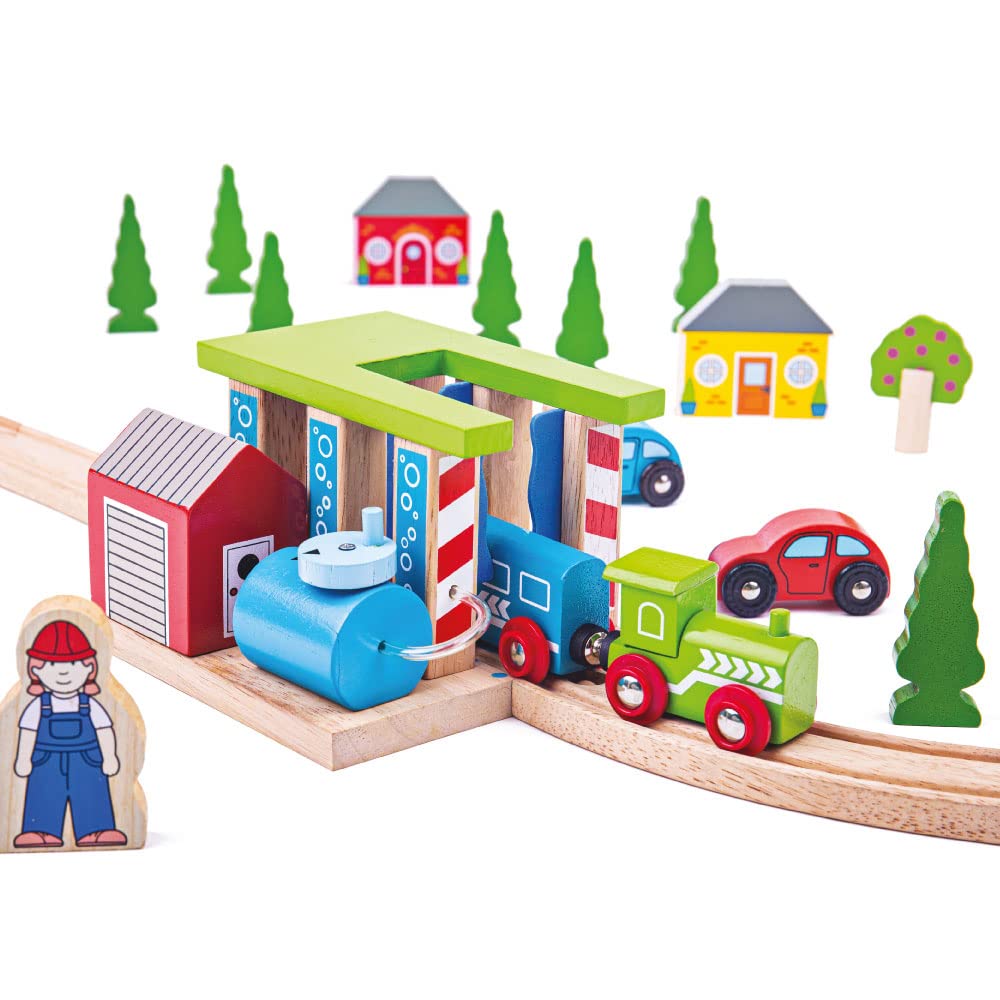 Bigjigs Rail, Wooden Train Washer, Wooden Toys, Bigjigs Train Accessories, Train Wash, Wooden Train Sets, Trains for Kids, Wooden Toys for 3 4 5 Year Olds