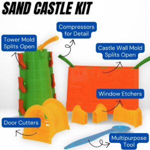 Liberty Imports Beach Builder Create a Sand Castle Pro Building Split Mold Sand Castle Construction, Plastic Beach Toy for Kids (18 Pcs)