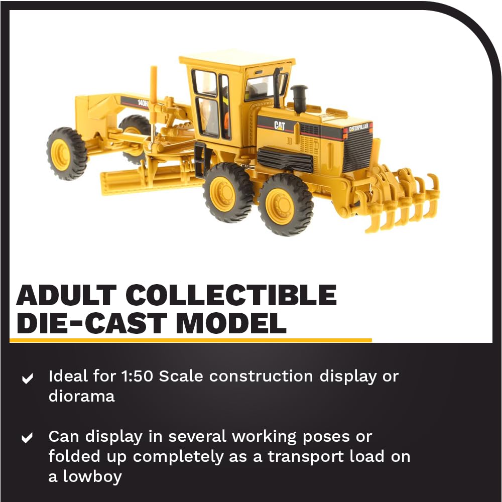 Diecast Masters Caterpillar 140H Motor Grader, Core Classics Series Cat Trucks & Construction Equipment | 1:50 Scale Model Diecast Collectible Model 85030C