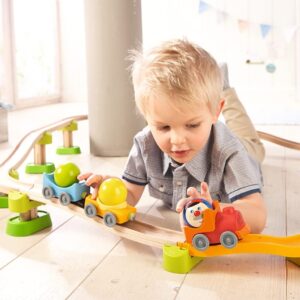 HABA Kullerbu Engineer Egon's Train with Plastic Locomotive, 2 Wagons and 3 Wooden Balls - Ages 2+