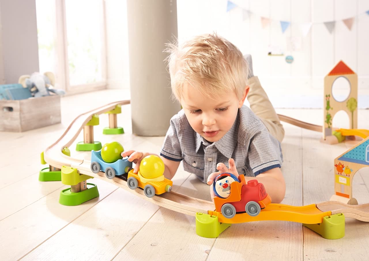 HABA Kullerbu Engineer Egon's Train with Plastic Locomotive, 2 Wagons and 3 Wooden Balls - Ages 2+