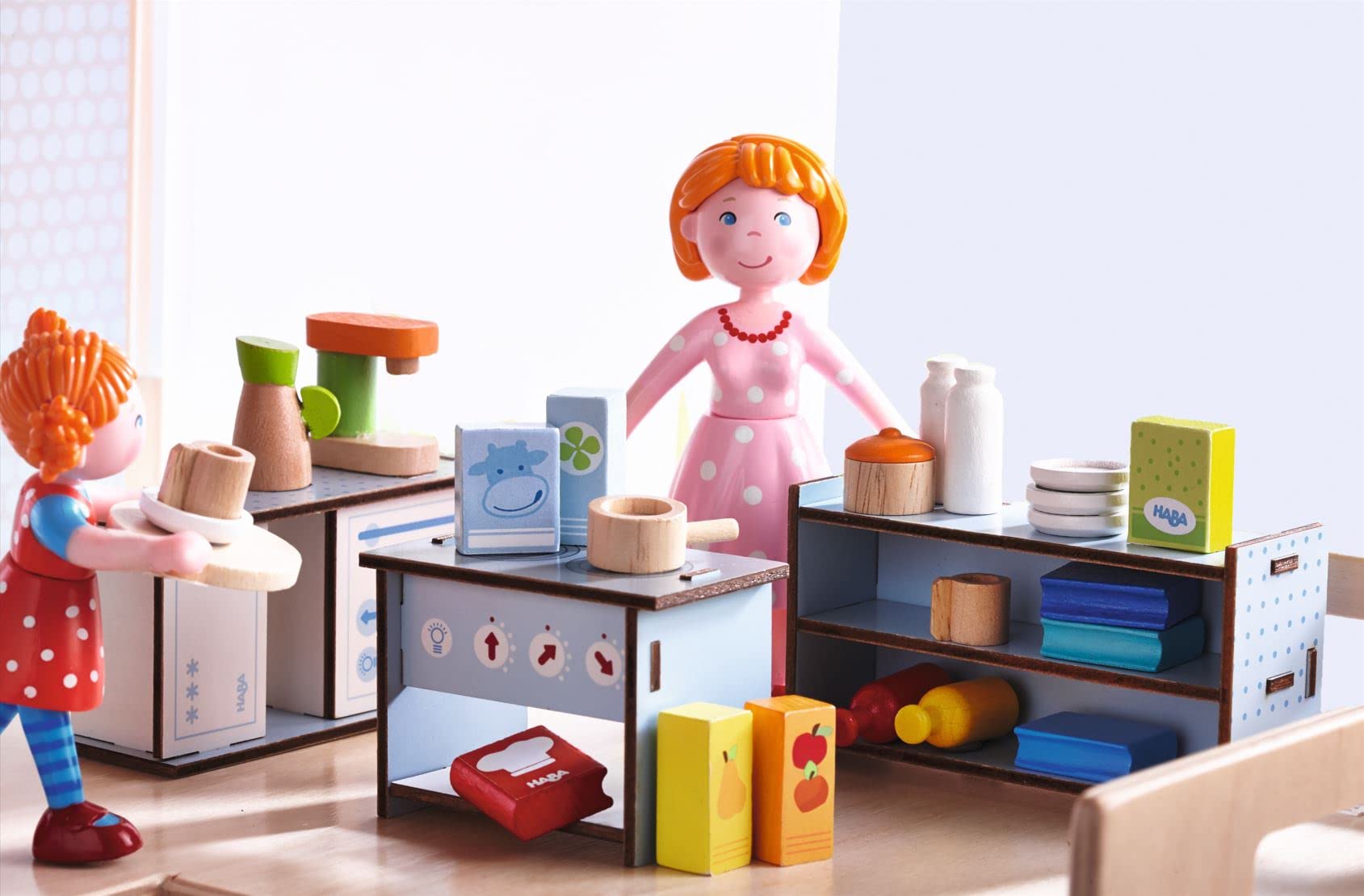 HABA Little Friends Dollhouse Kitchen Accessories - 24 Piece Set for 4" Bendy Dolls