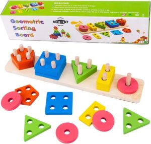 montessori toys for 1 2 3 year old boys girls, wooden shape sorter toy for toddlers 1-3, educational geometric sorting stacking color recognition stack sort board puzzles toys gifts for kids