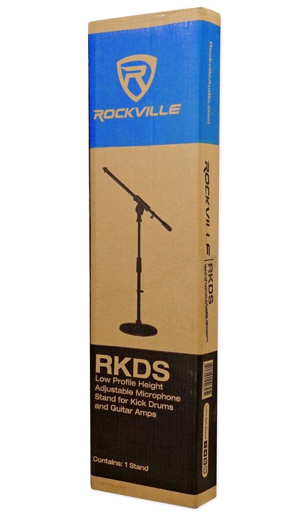 Rockville Kick Drum/Guitar Amp Mic Stand, Steel Round Base+Fixed Boom+Rubber Pad (RKDS)