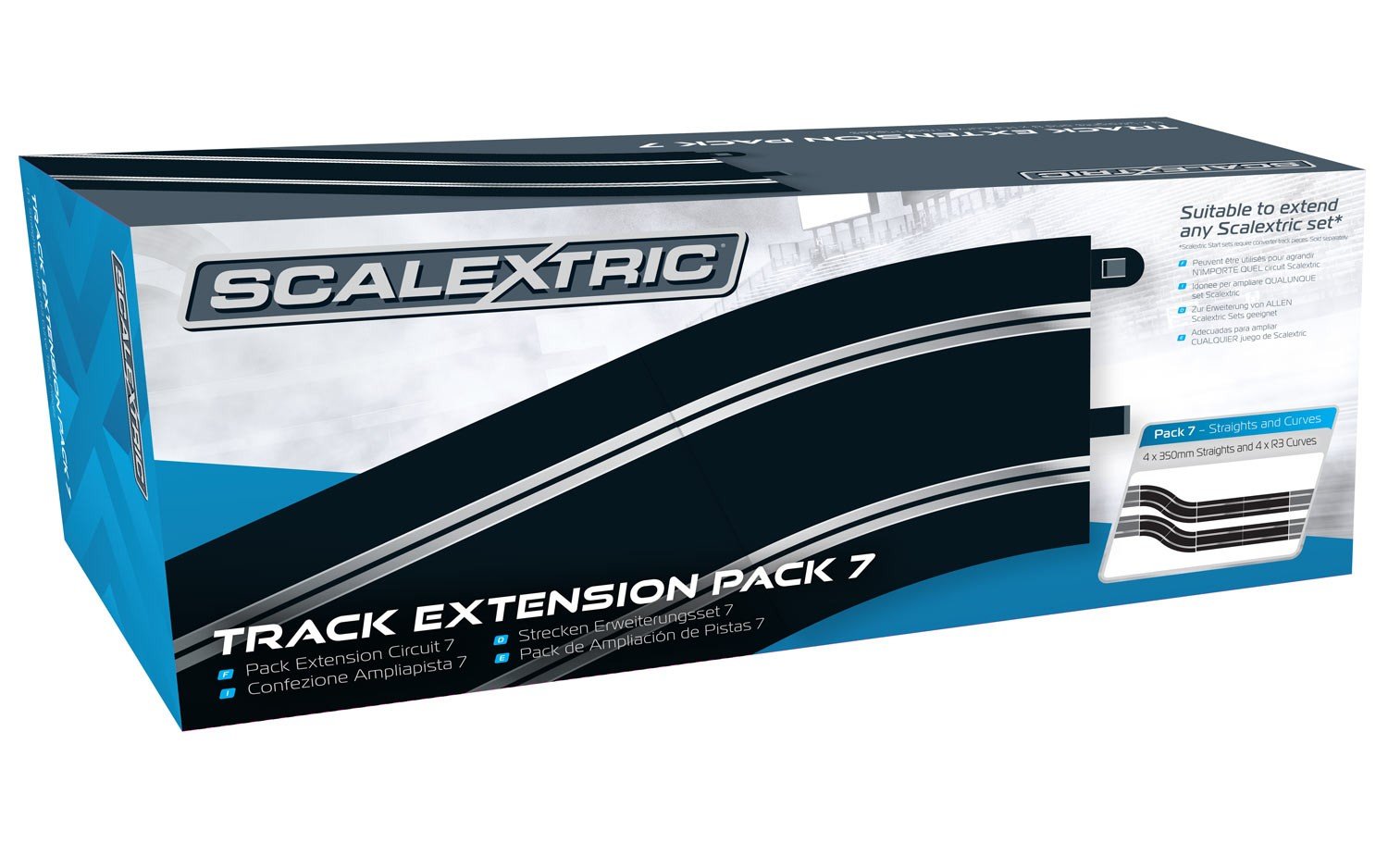 Scalextric Extension Pack 7 1:32 Scale Straights x 4 Curves x 4 C8556 Slot Car Track, Black