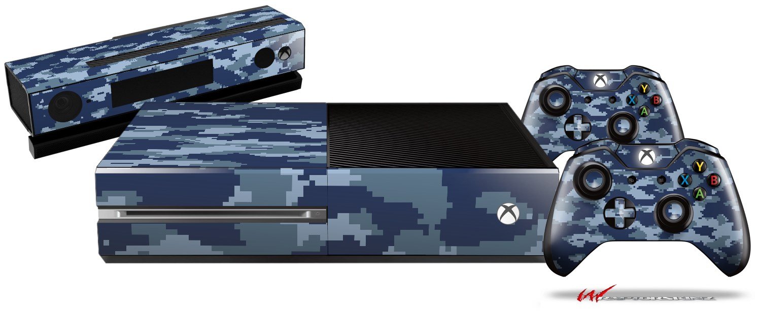 WraptorCamo Digital Camo Navy - Holiday Bundle WraptorSkinz Decal Style Vinyl Skin Wrap compatible with XBOX One Original Console, Kinect and 2 Controllers (GAMING SYSTEM NOT INCLUDED)