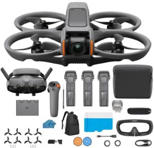 dji avata 2 fly more combo (3 batteries), fpv drone with camera 4k, immersive experience, one-push acrobatics, built-in propeller guard, 155° fov, camera drone compliant with faa remote id with 128gb micro sd, backpack, landing pad and more bundle