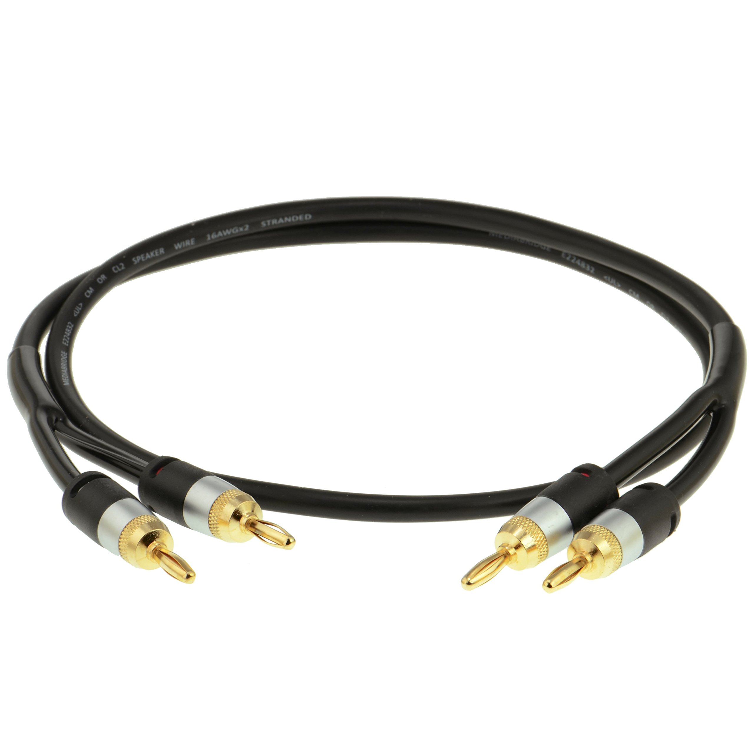 Mediabridge 12AWG Ultra Series Speaker Cable - Gold Plated Banana Tips (18 FT) - CL2 99.9% Oxygen Free - Black (SWT-12B-18B)