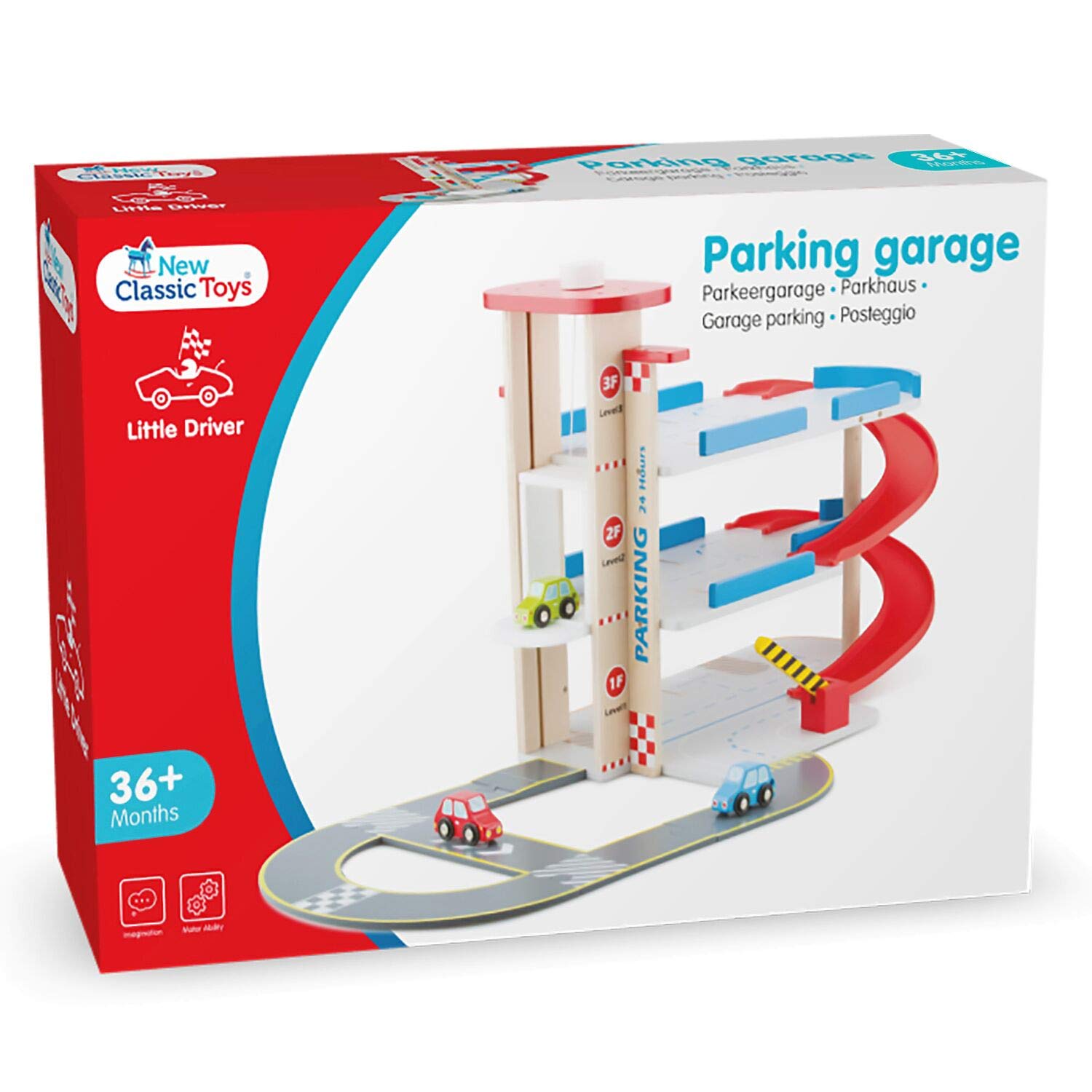 New Classic Toys - 11040 - Play Figures & Vehicles - Parking Garage with Track and 3 Cars, Multicolor