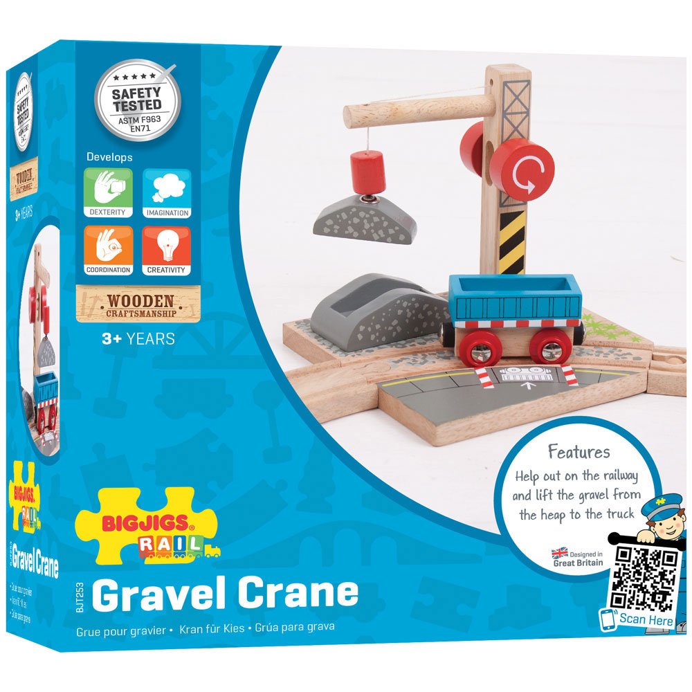 Bigjigs Rail Gravel Wooden Crane for Wooden Train Sets - Quality Bigjigs Train Accessories, Compatible with Other Major Wooden Railway Brands