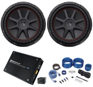 kicker (2) 43cvr124 compvr 800 watt 12" 4-ohm dvc car stereo sub bundle with rockville rwk41 4 gauge complete car amp wiring kit and krypton-m2 3000 watt peak/750w rms 1 ohm car audio amp (4 items)